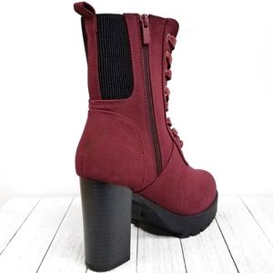 Shoes | New Wine Lace Up Combat Heel Ankle Boots Booties | Poshmark